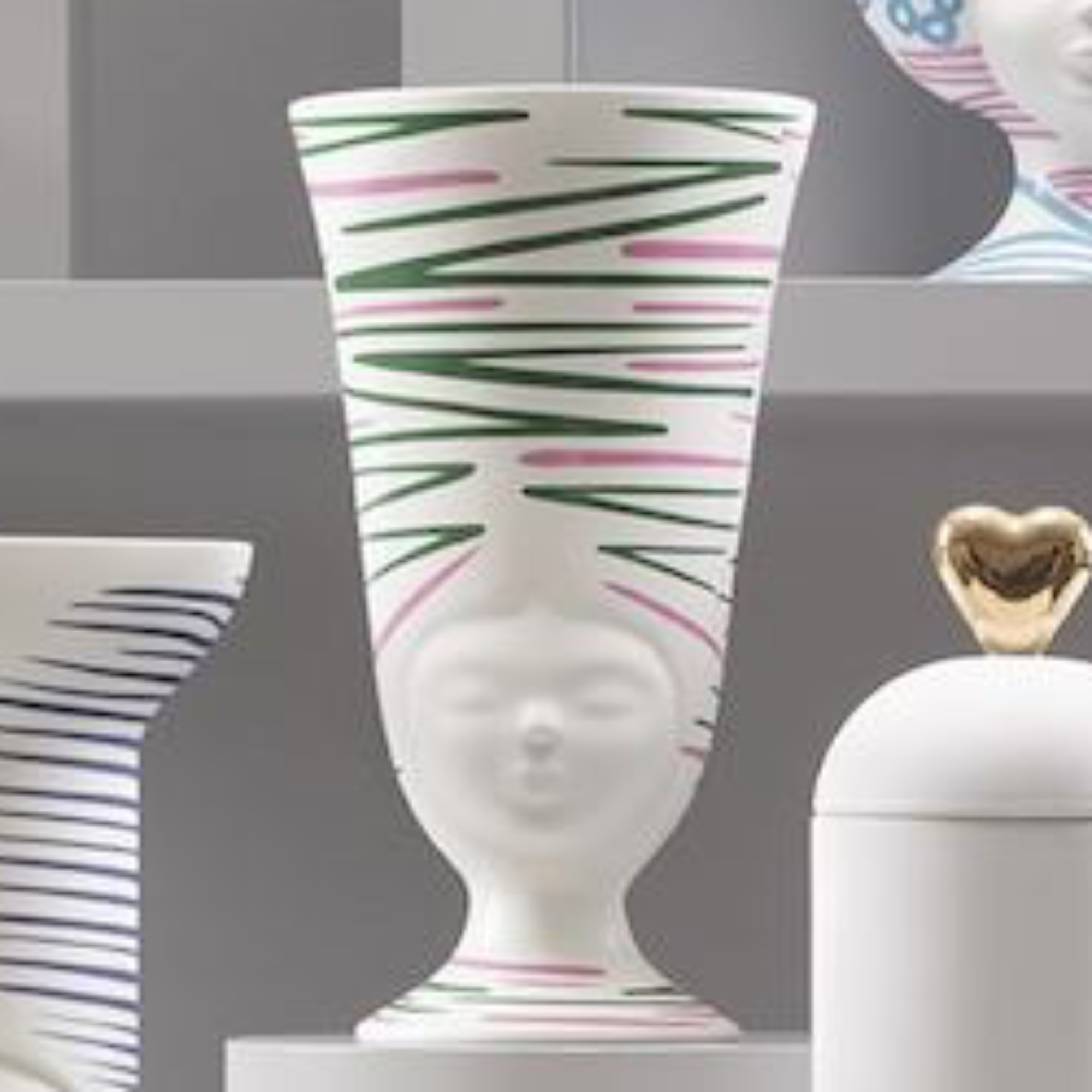 Sister Sofia California Vase in Matte White with Green and Pink Graphi ...