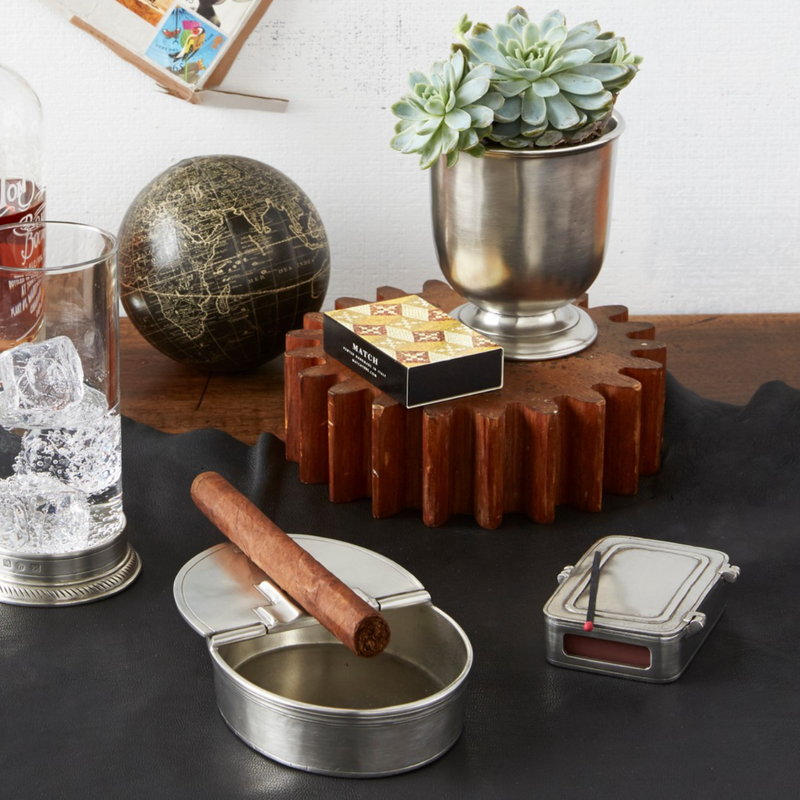 Match Pewter Oval Lidded Cigar Ashtray | Maison & Tavola