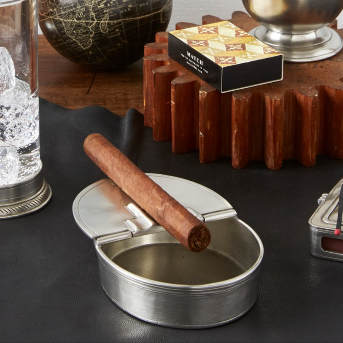 Match Pewter Oval Lidded Cigar Ashtray | Maison & Tavola